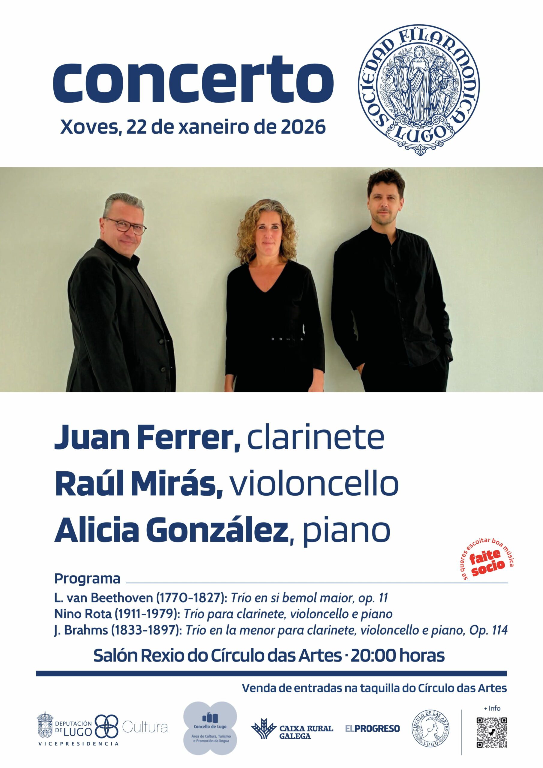 Concerto de Juan Ferrer ao clarinete, Raúl Mirás ao violonchelo e a ...